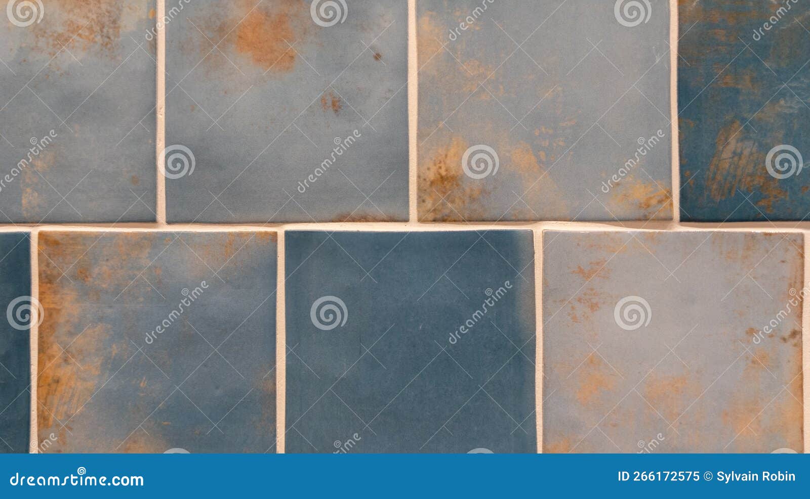 Old And Worn Tiling Tile Wall Background With Traces Of Oxidation Blue ...