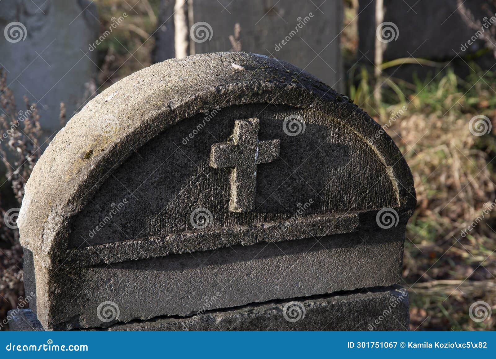 Old and Worn Tombstone with a Catholic Cross Stock Image - Image of ...