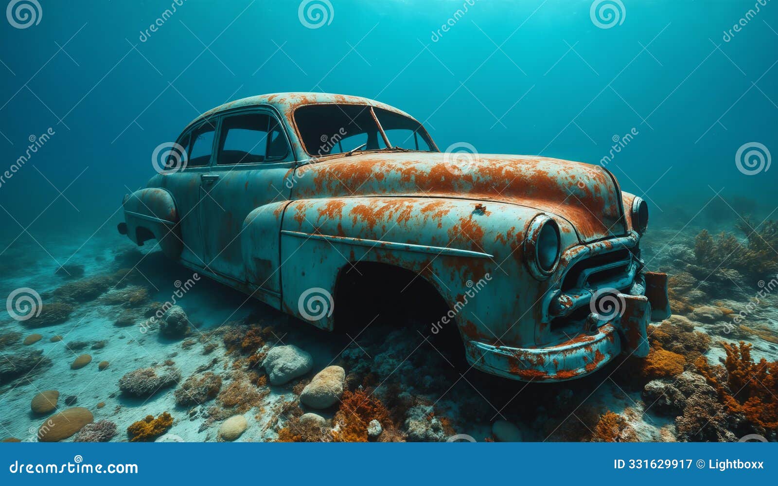 Old Wreck of a Rusty 1950s Car on the Ocean Floor Stock Illustration ...