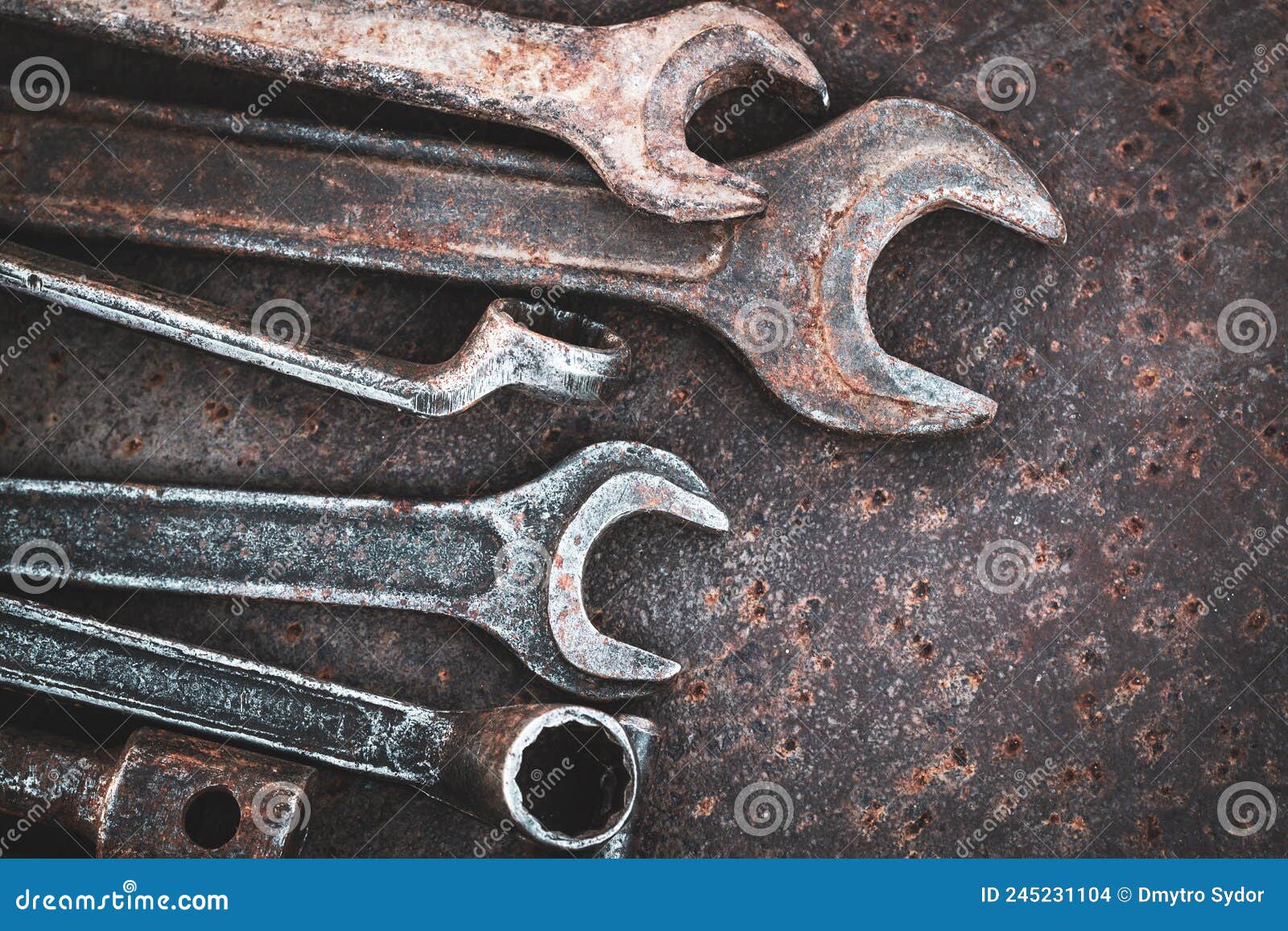 Old Wrenches Tools on Rusty Metal Table Stock Photo - Image of rust ...