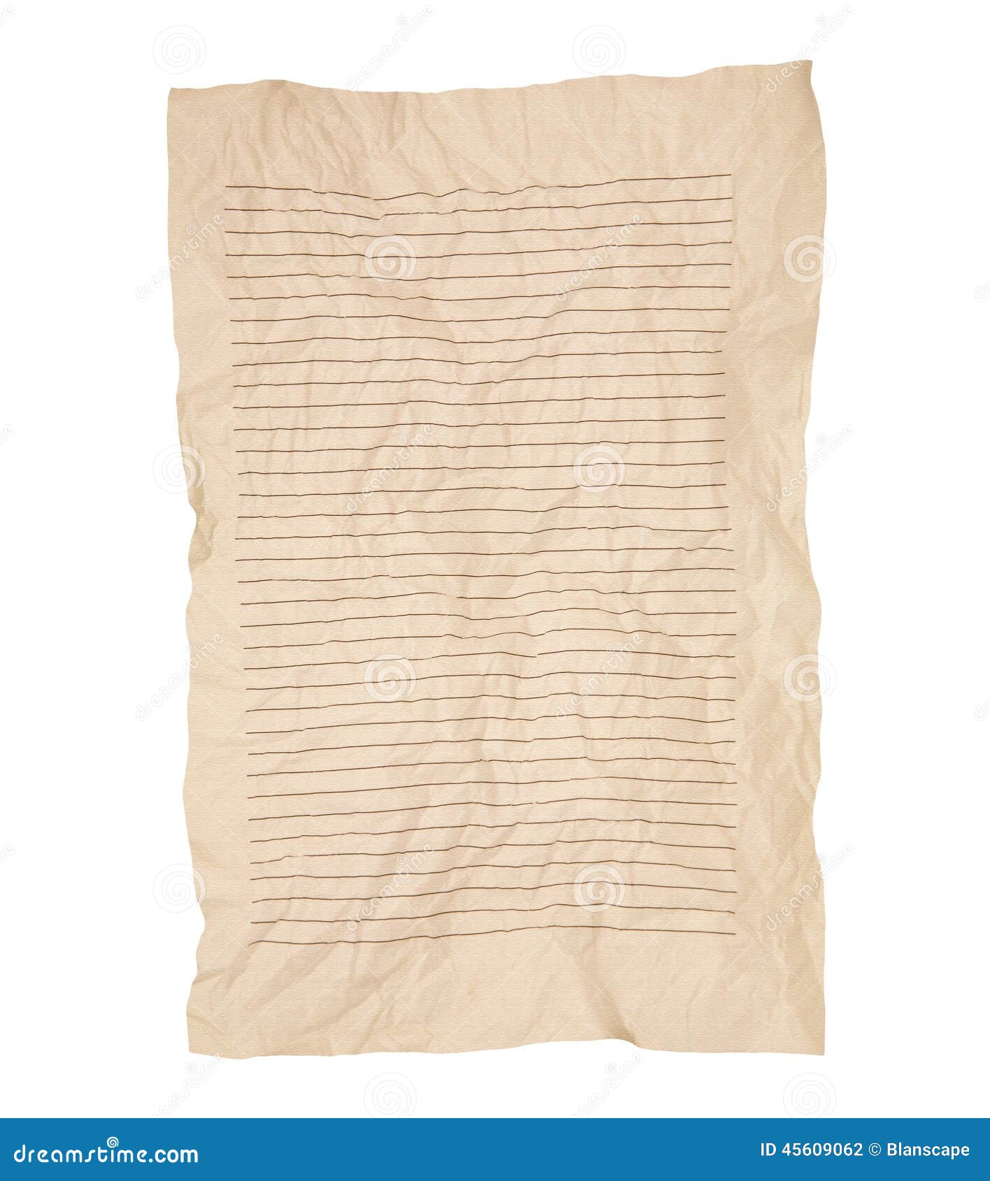 Old Wrinkled Brown Notebook Line Paper Isolated Stock Photo - Image of ...