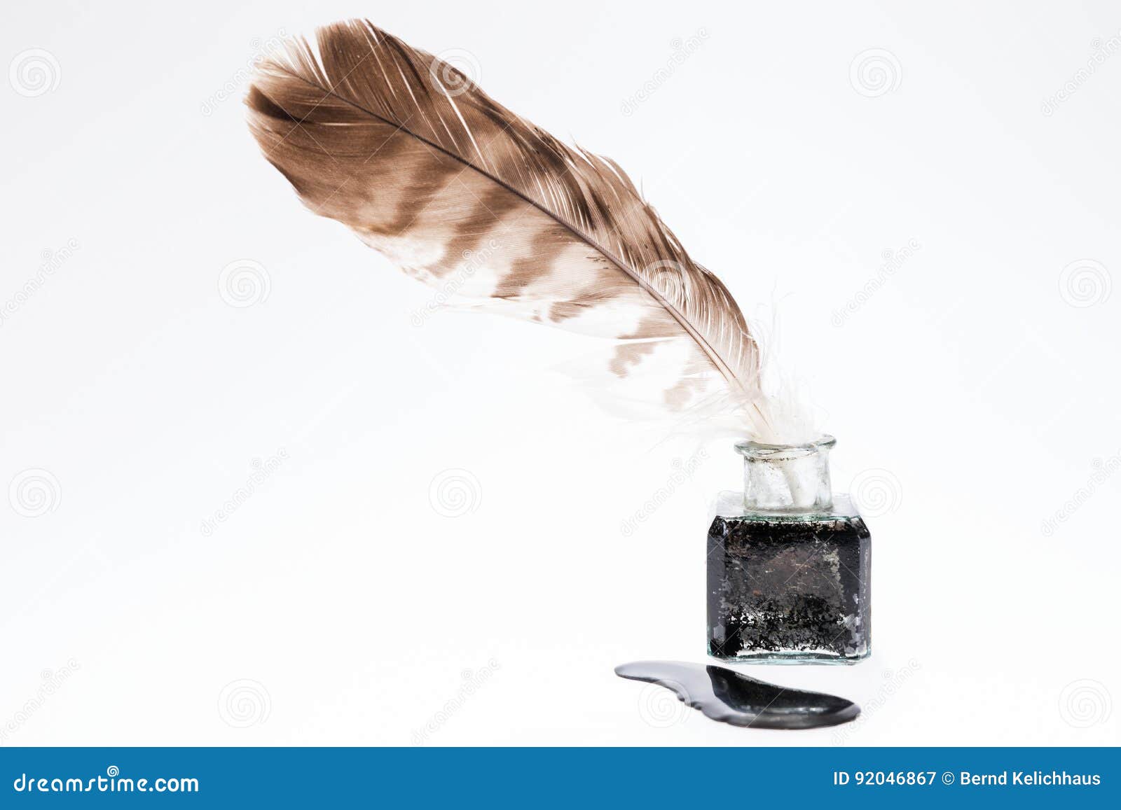 Old Writing Feather in the Black Ink Pot Stock Image - Image of ...