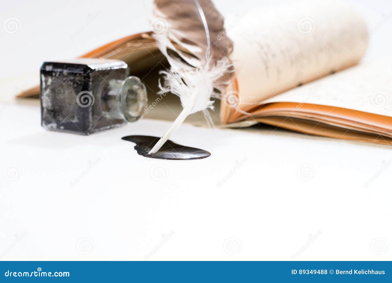 Old Writing Feather and Ink Spot with Handwritten Letter Stock Photo ...