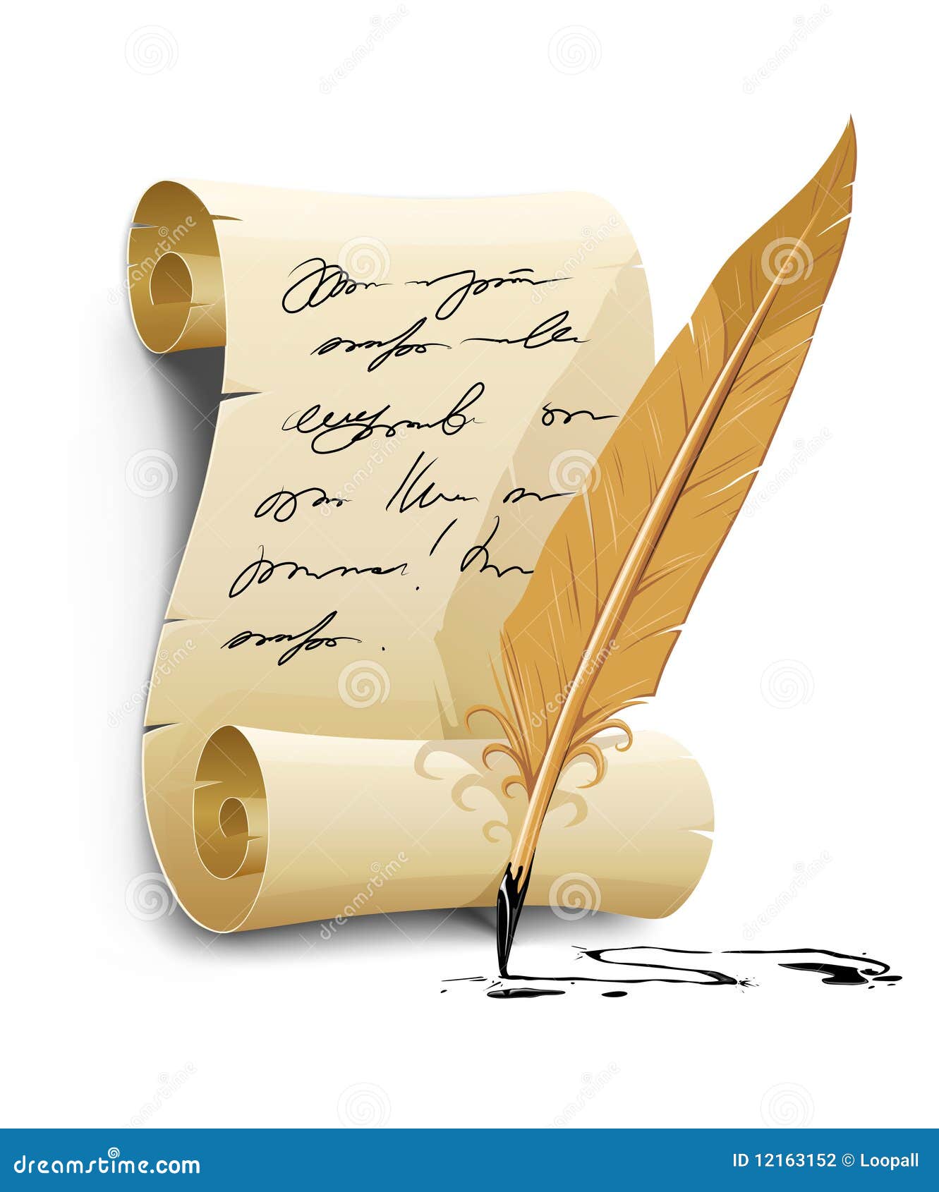 Old Writing Script with Ink Feather Tool Stock Vector - Illustration of ... Old Writing Script with Ink Feather Tool Stock Vector - Illustration of ...