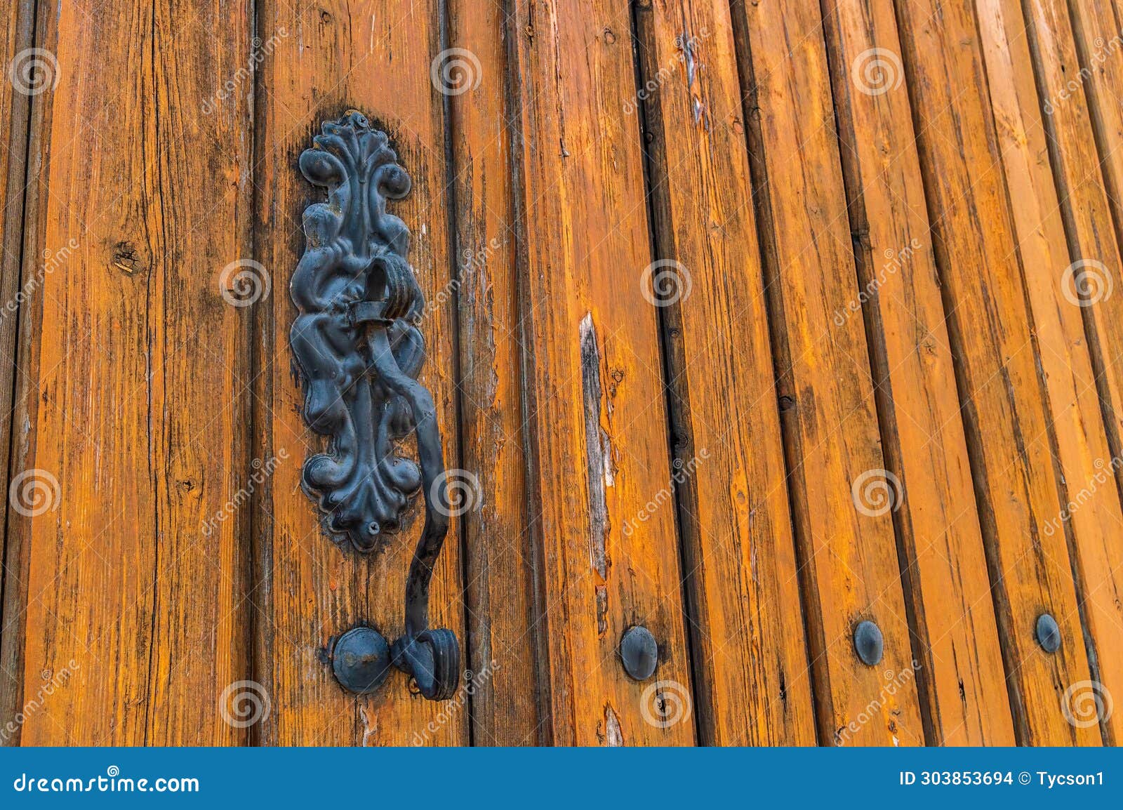 Old Wrought Iron Handle on a Wooden Gate Stock Photo - Image of retro ...