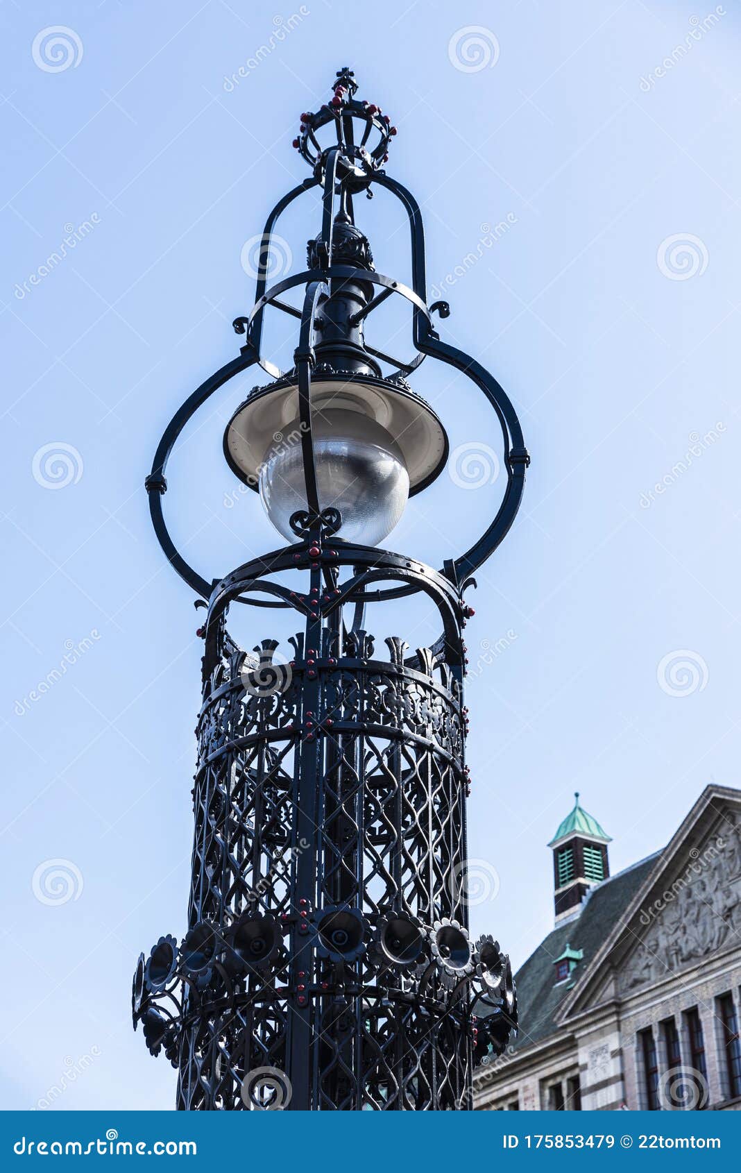 Old Wrought Iron Lamppost in Amsterdam, Netherlands Stock Image - Image ...