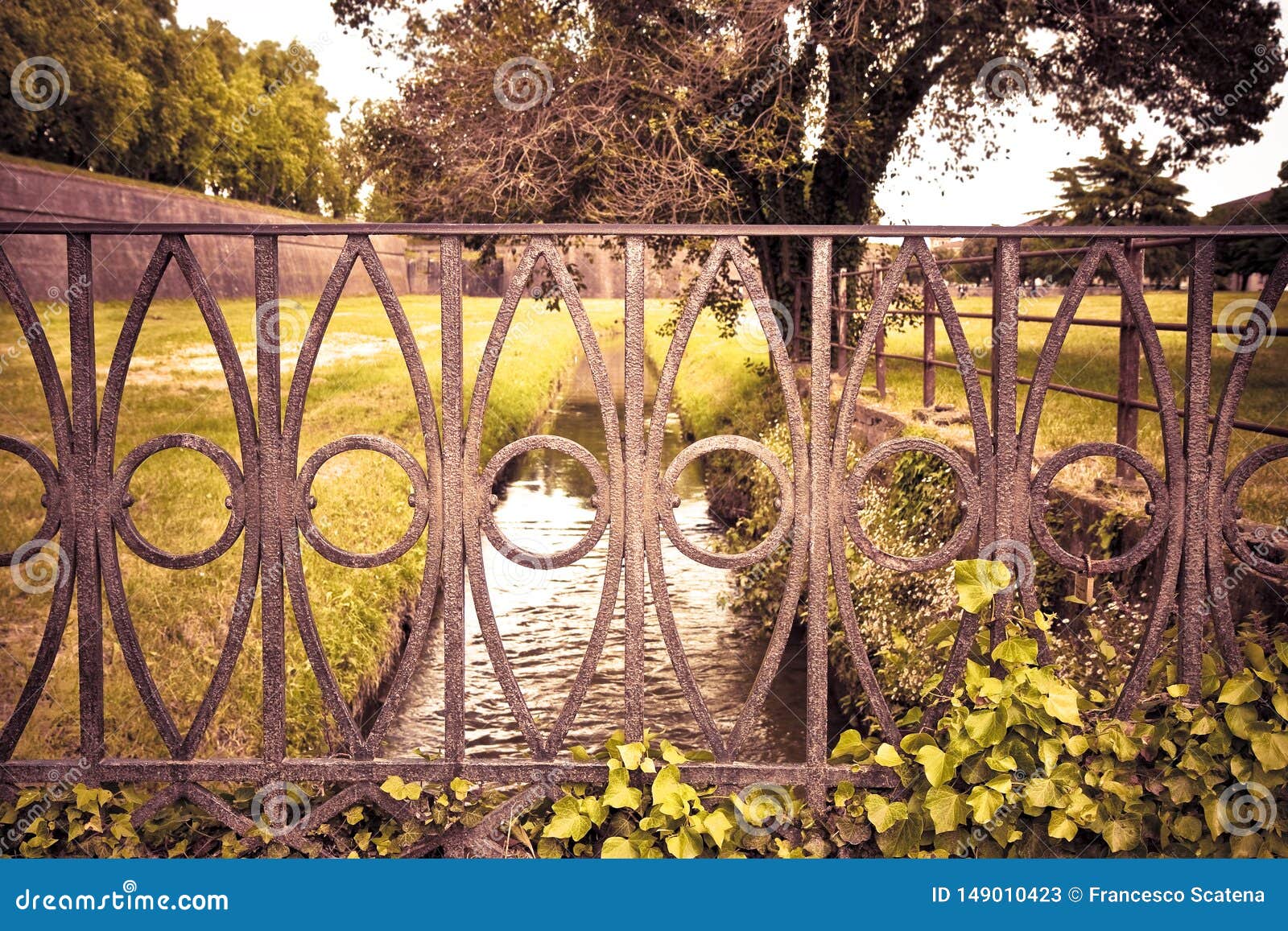 Old Wrought Iron Railing on a Walkway in Lucca Italy - Toned Image ...