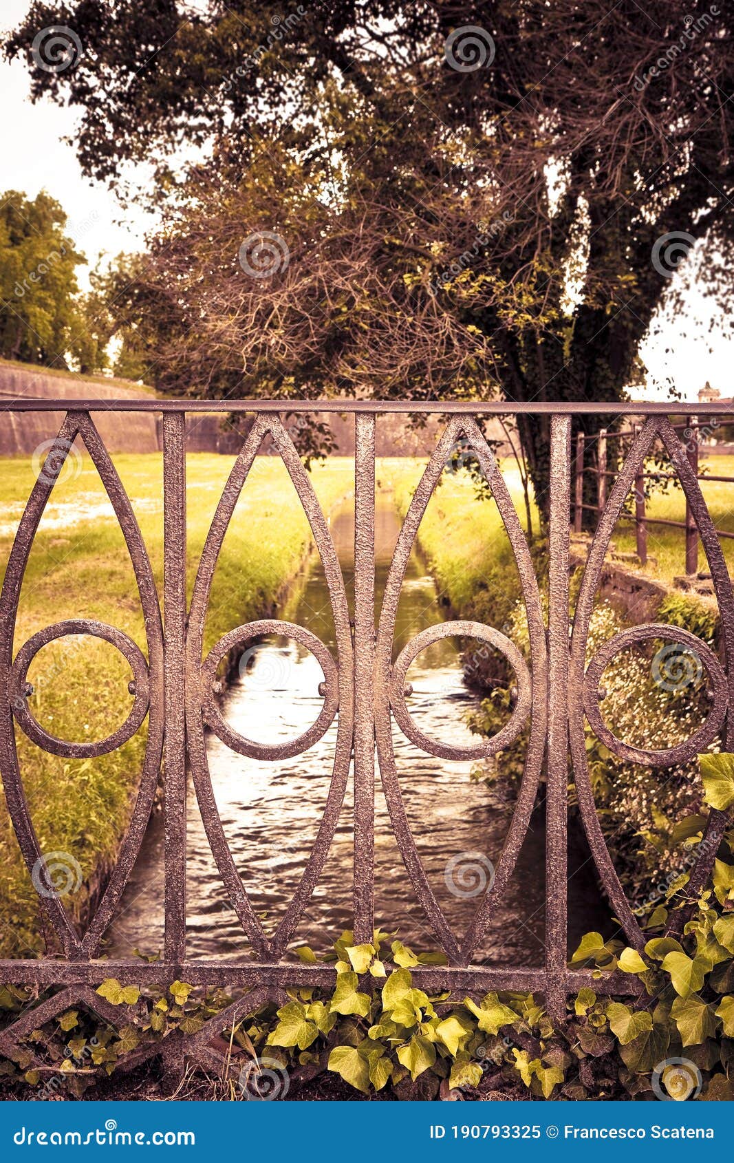 Old Wrought Iron Railing on a Walkway in Lucca Italy - Toned Image ...
