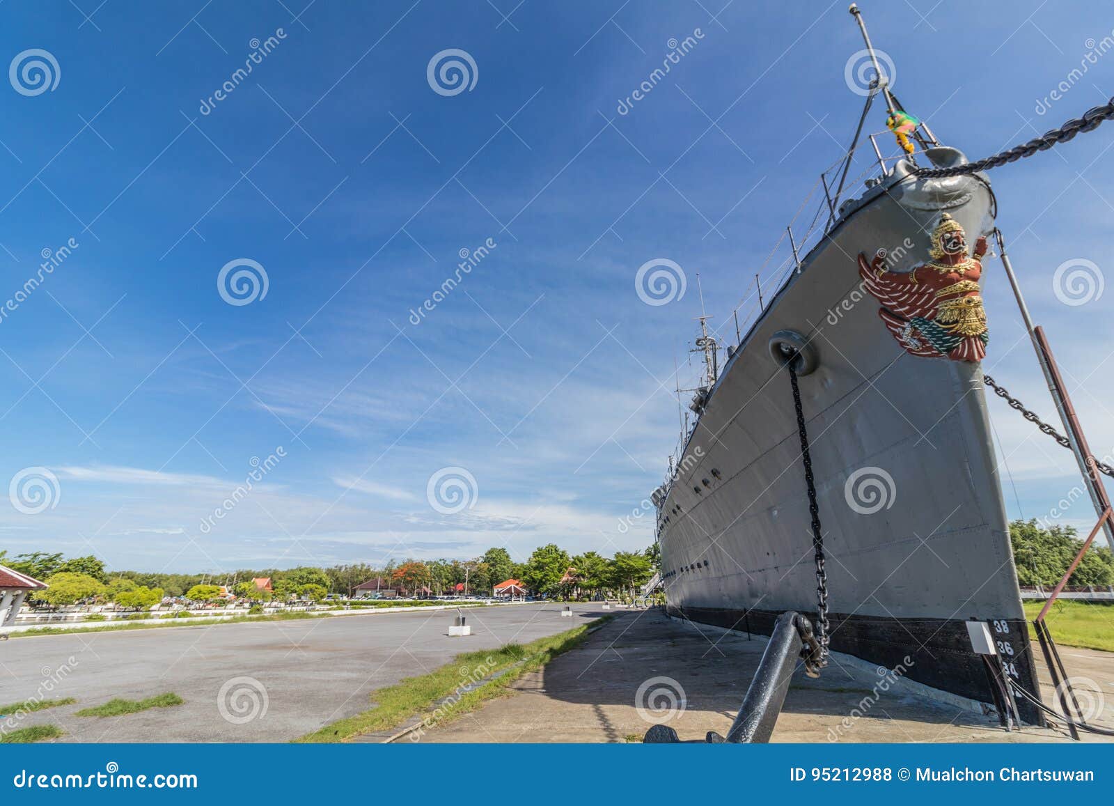 Old WWII Sloop Ship Bow with Garuda Sculpture HTMS Mae Klong Stock ...