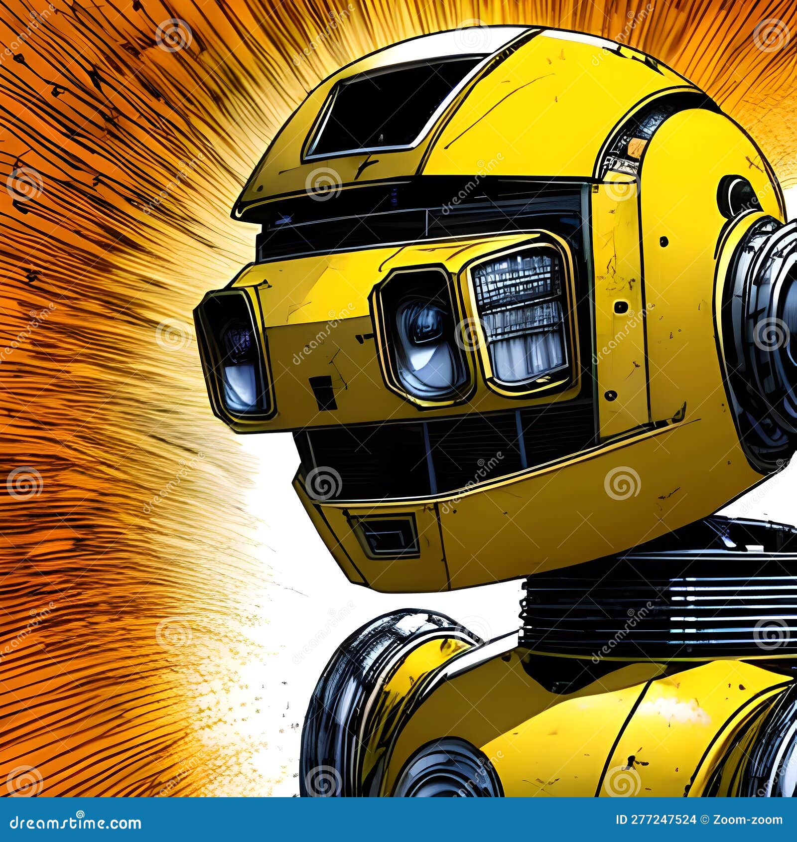 Yellow Android Robot And Cyber Megacity Buldings Generative AI ...