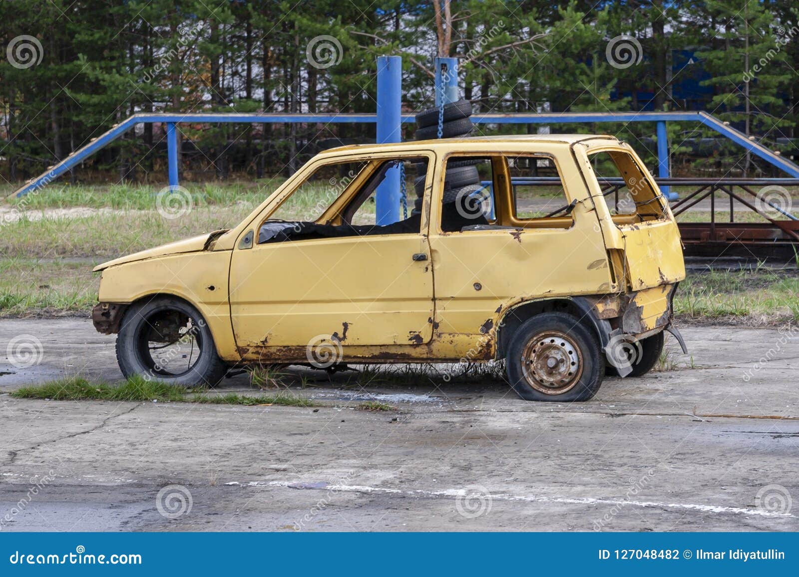 Old yellow car. stock photo. Image of classic, yellow - 127048482