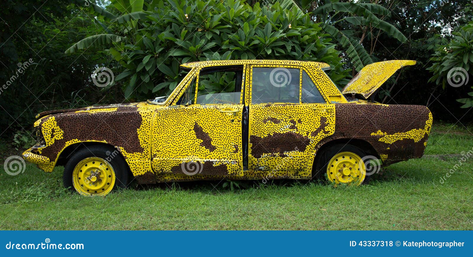Old yellow car. stock photo. Image of scratched, damaged - 43337318