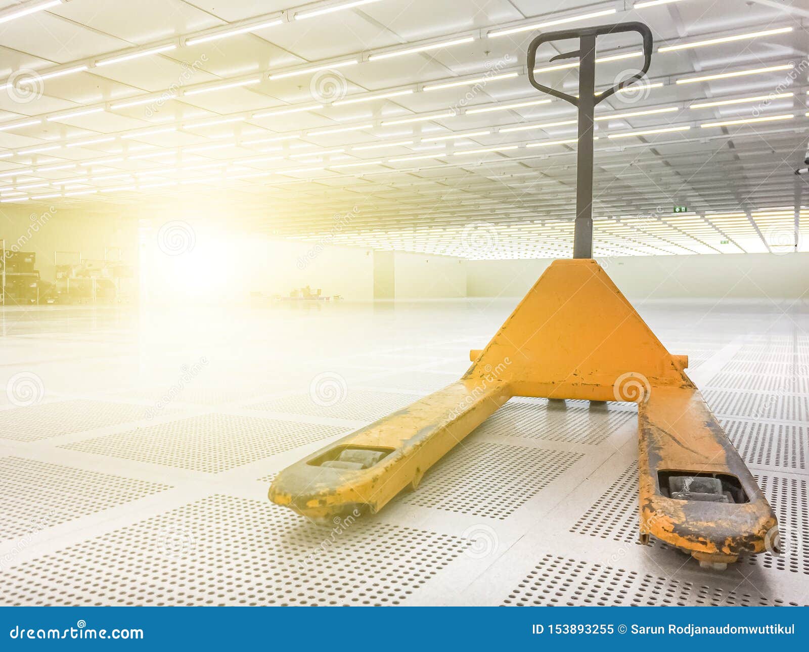 Old Yellow Hand Lift or Stacker in Clean Room Stock Image - Image of ...