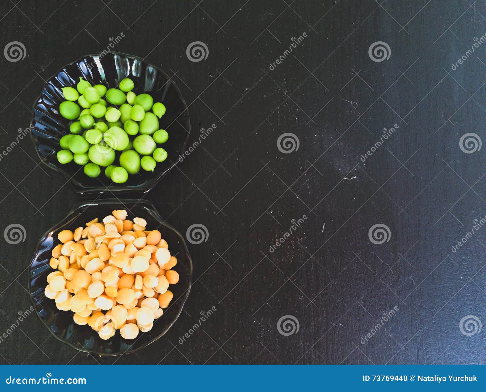 Old Yellow Peas with Fresh Green Peas in Plates Stock Photo - Image of ...