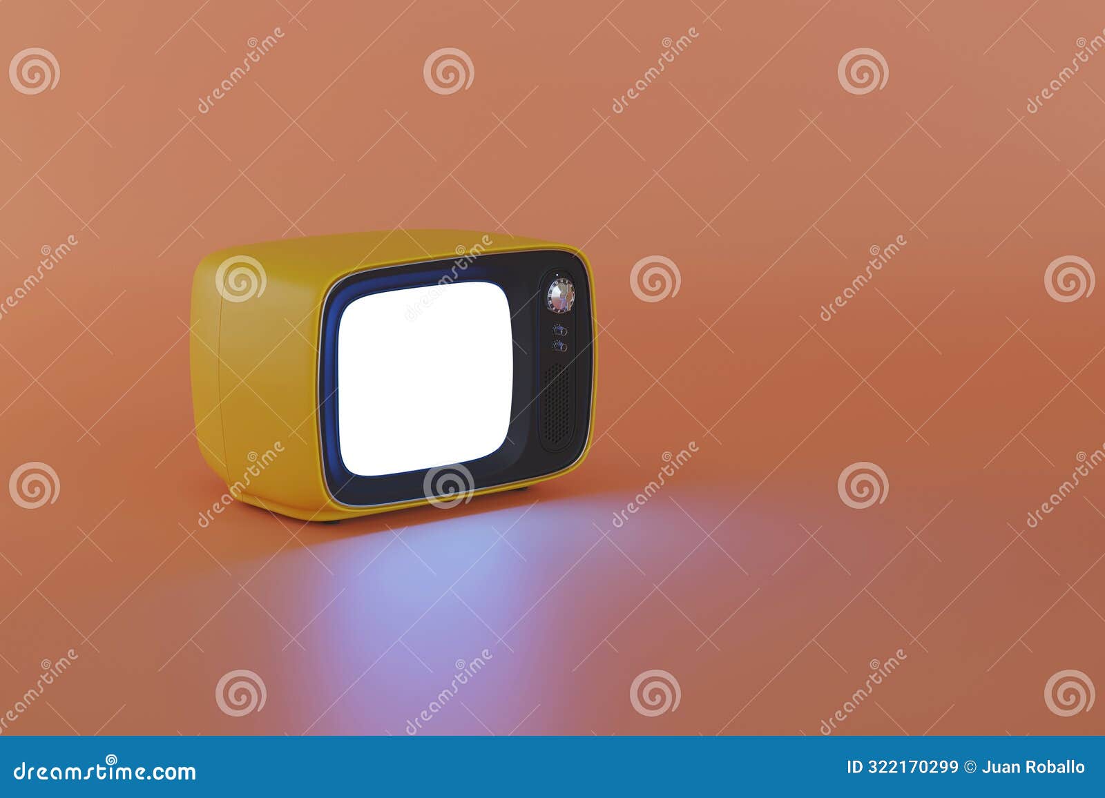 Old Yellow TV Receiver with Blank Screen with Copy Space. 3d ...