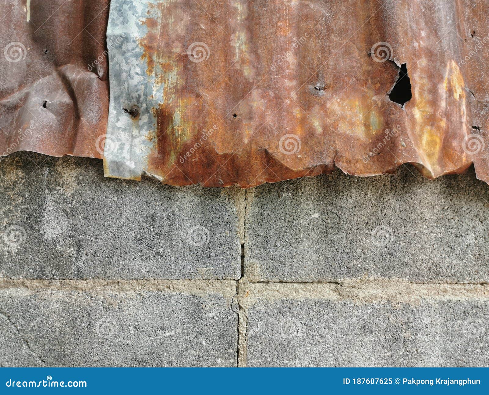 The Old Zinc Decay with Brick Wall. Stock Image - Image of geology ...
