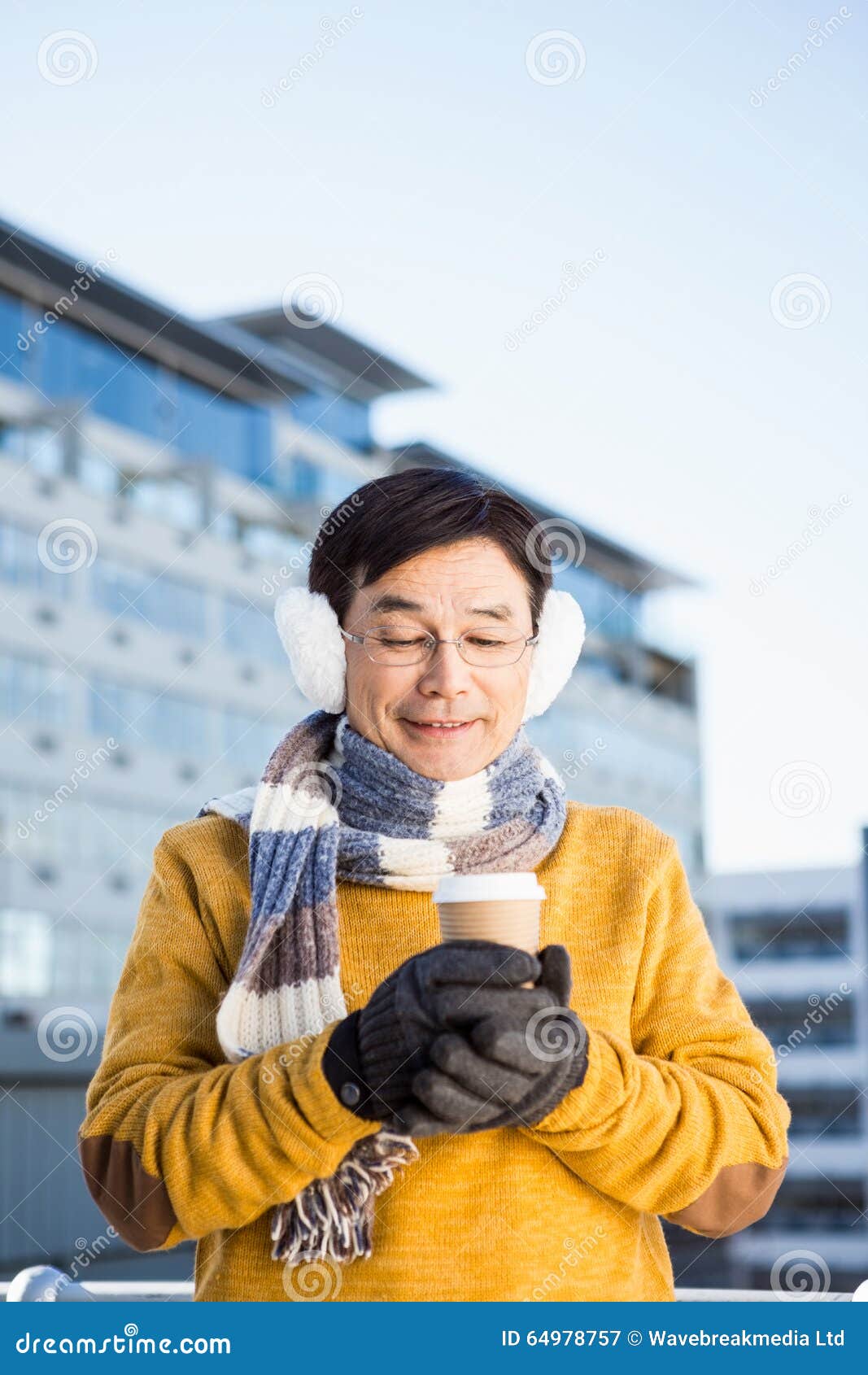 Older Asian Man with Coffee To Go Stock Image - Image of handsome ...