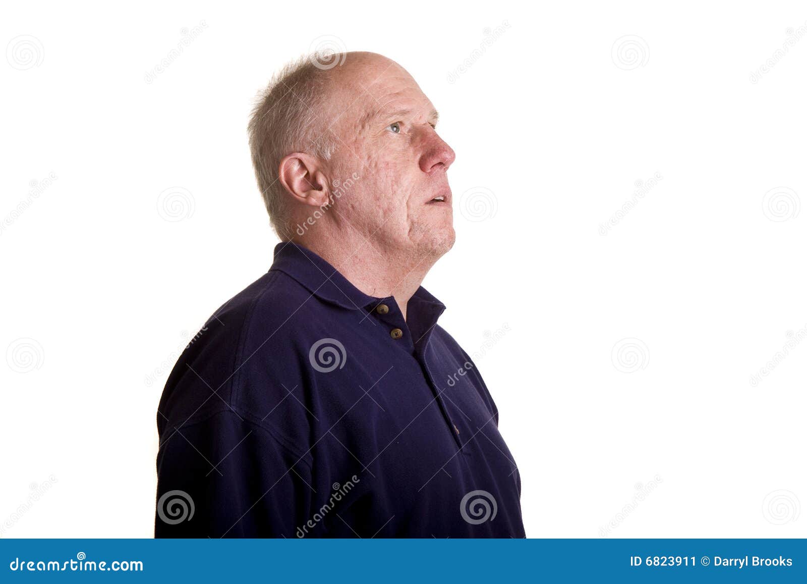 Older Bald Guy Looking Up and Right Stock Image - Image of stern ...