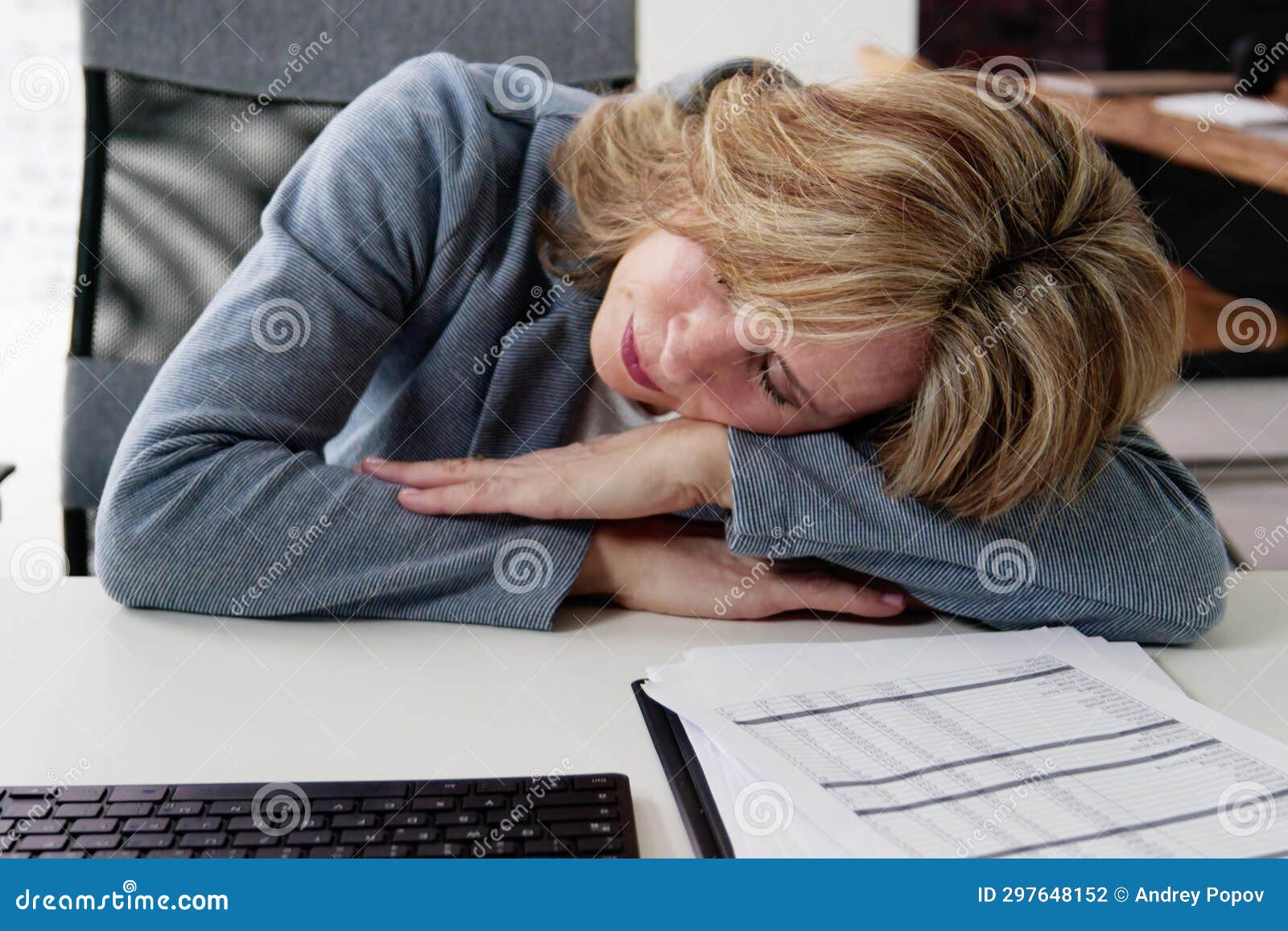 An Older Employee Tired and Bored, Sleeping Stock Photo - Image of ...