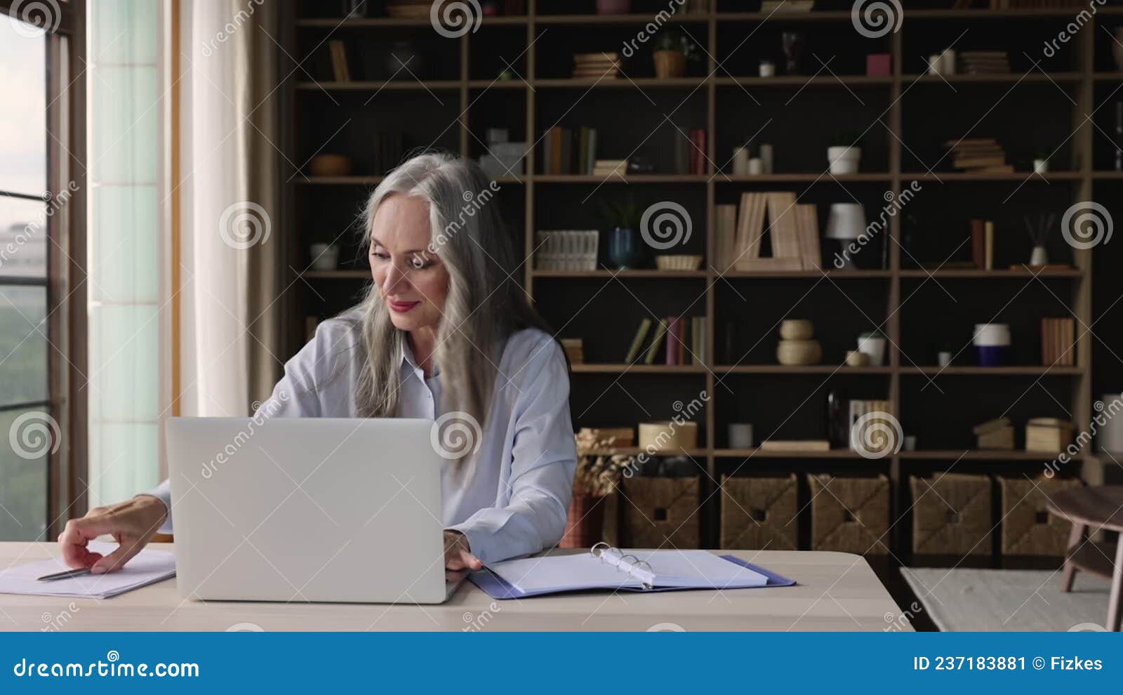 Older Female Study by Laptop Take Notes of Online Course Stock Video ...