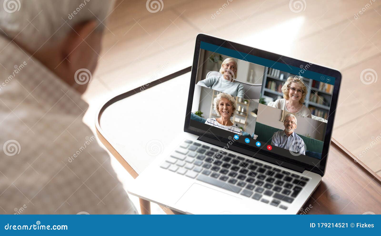 Senior Man Makes Videocall Talking with Friends by Videoconference ...