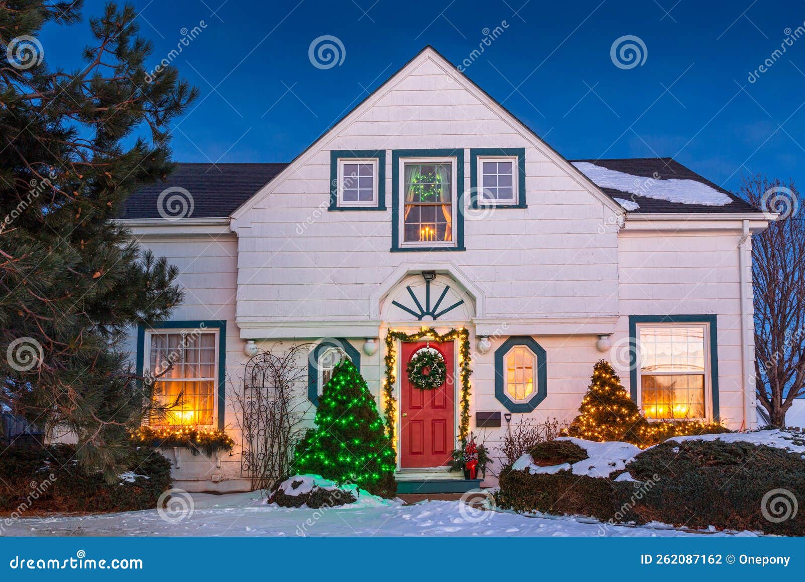 Older Home with Christmas Lights Stock Photo - Image of door, christmas ...
