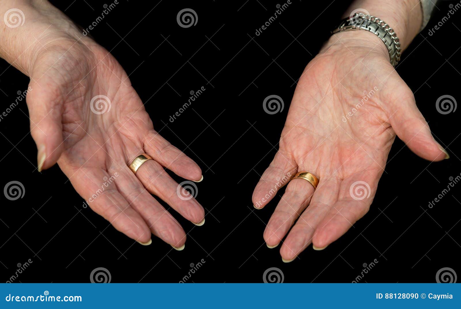 Older Lady`s Hands, Palms Up on a Black Background. Stock Photo - Image ...