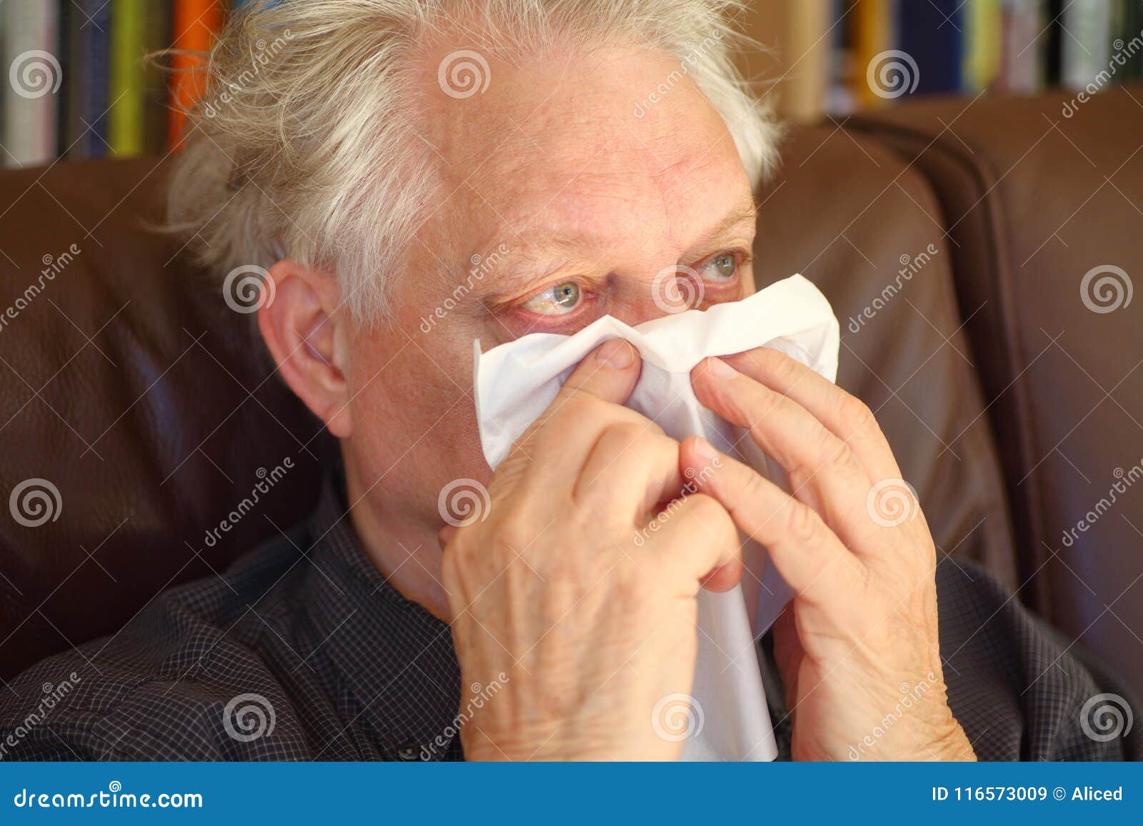 Seated Senior Man Blowing His Nose Stock Image - Image of textures ...