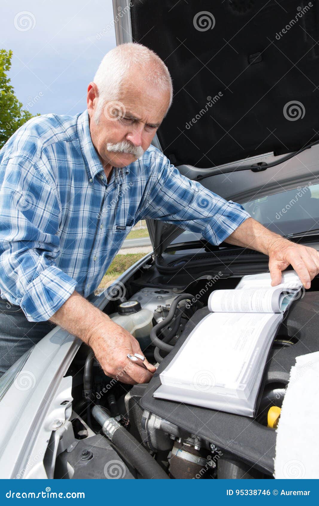 Older Man Checking Levels and Servicing Car Stock Photo - Image of ...