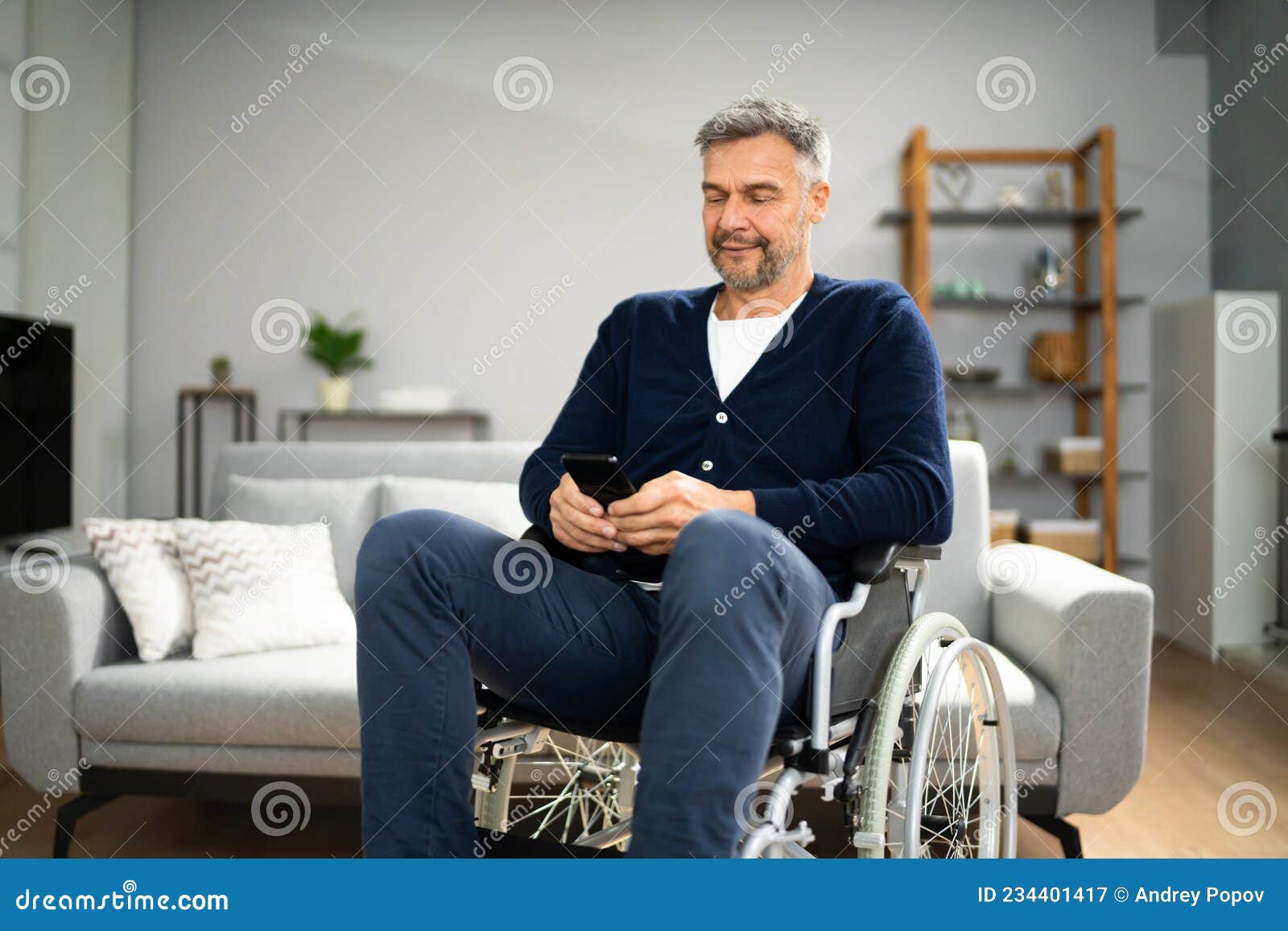 Older Man with Disability Using Smartphone Stock Image - Image of ...