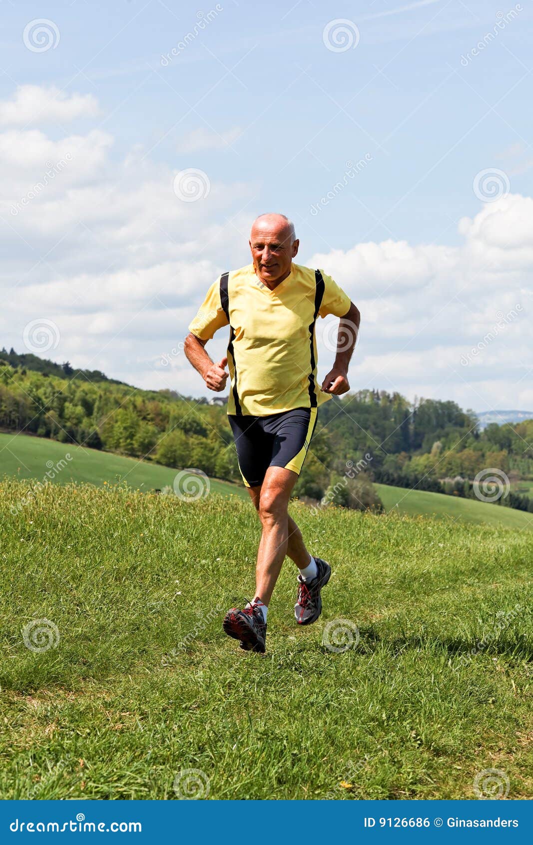 Older Man Jogging Running on Meadow Stock Photo - Image of people ...