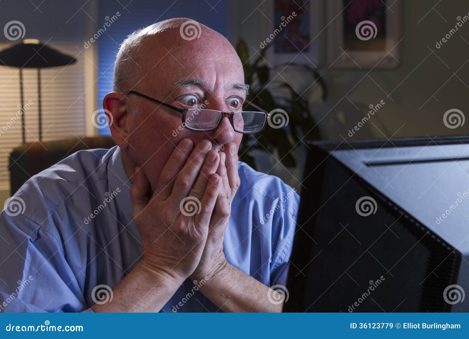 Older Man Shocked with Content on His Computer, Horizontal Stock Image ...