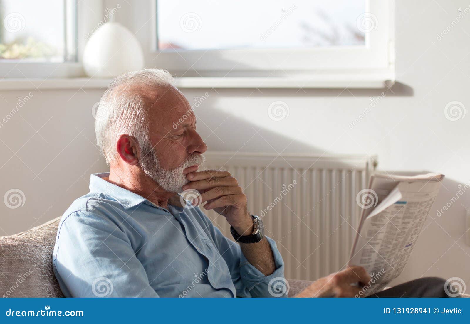 Senior Man Reading Newspaper Stock Image Image Of Happy Caucasian