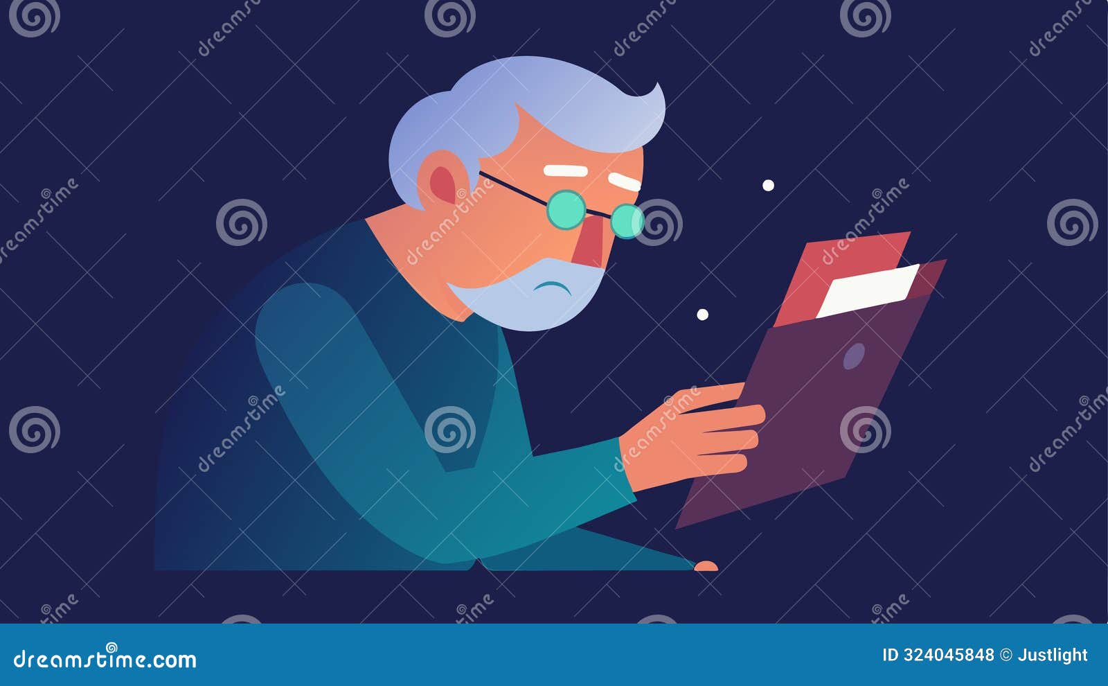 An Older Man Squinting at the Screen Trying To Read the Small Font and ...