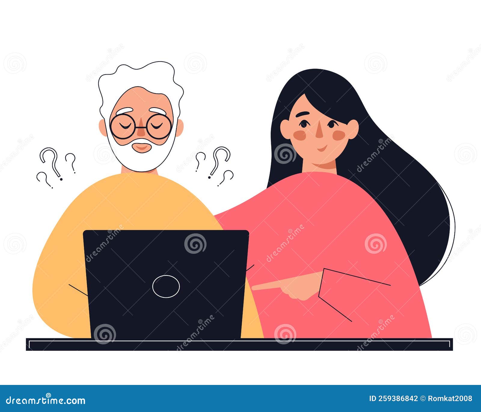 Older man using computer. stock vector. Illustration of technologies ...