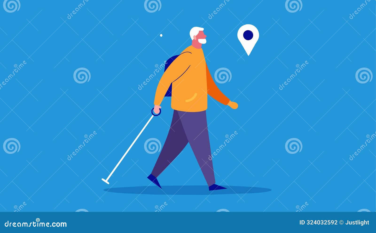 An Older Man Walking with the Help of a Cane that Has a Builtin GPS ...