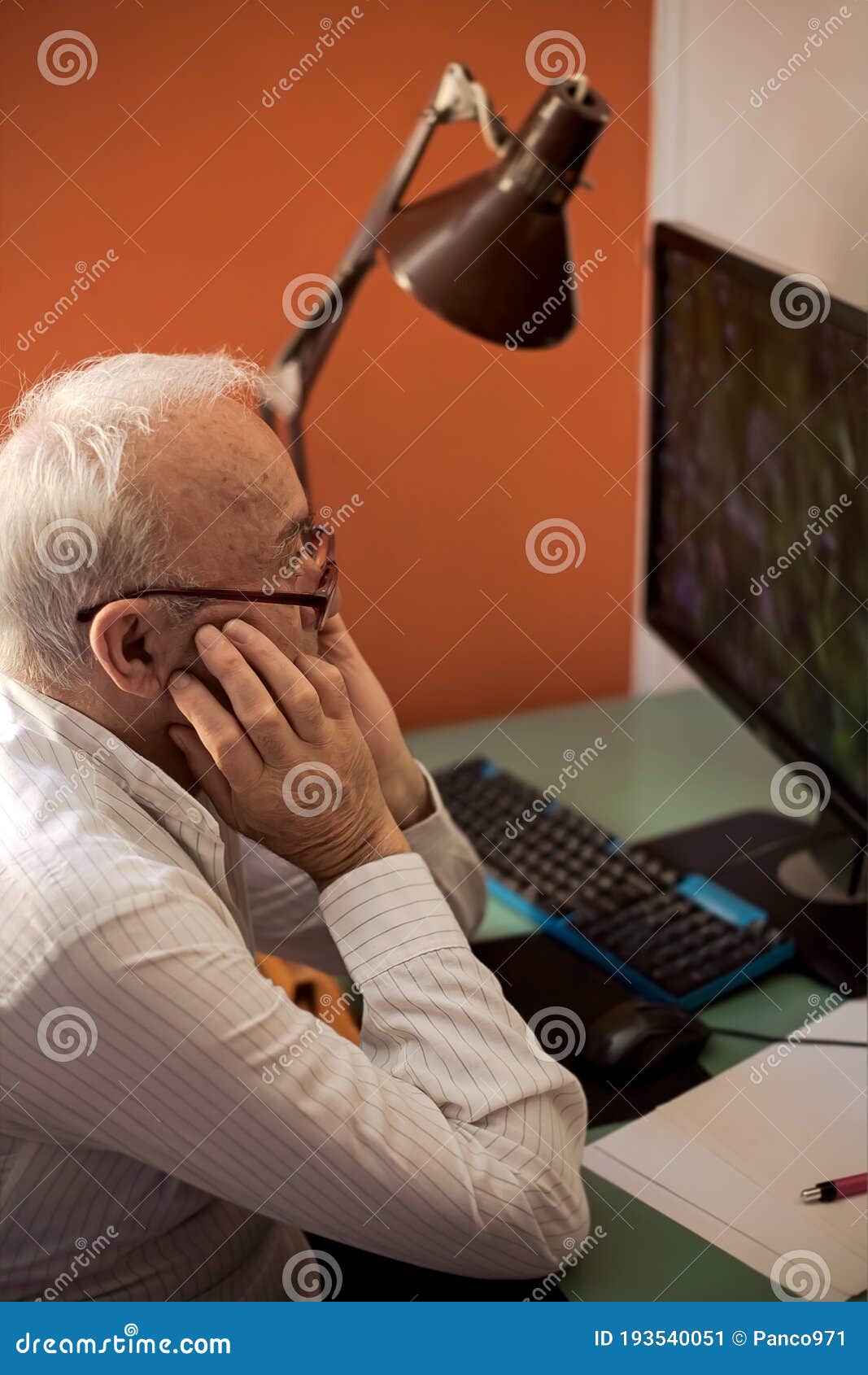 Older Man is Working on a Computer Stock Image - Image of home, work ...