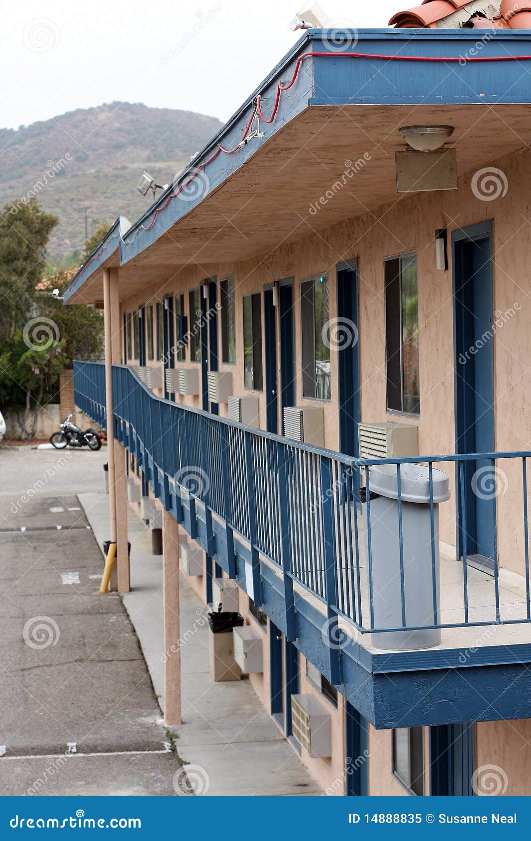 Older motel walkway stock image. Image of frugal, parking - 14888835