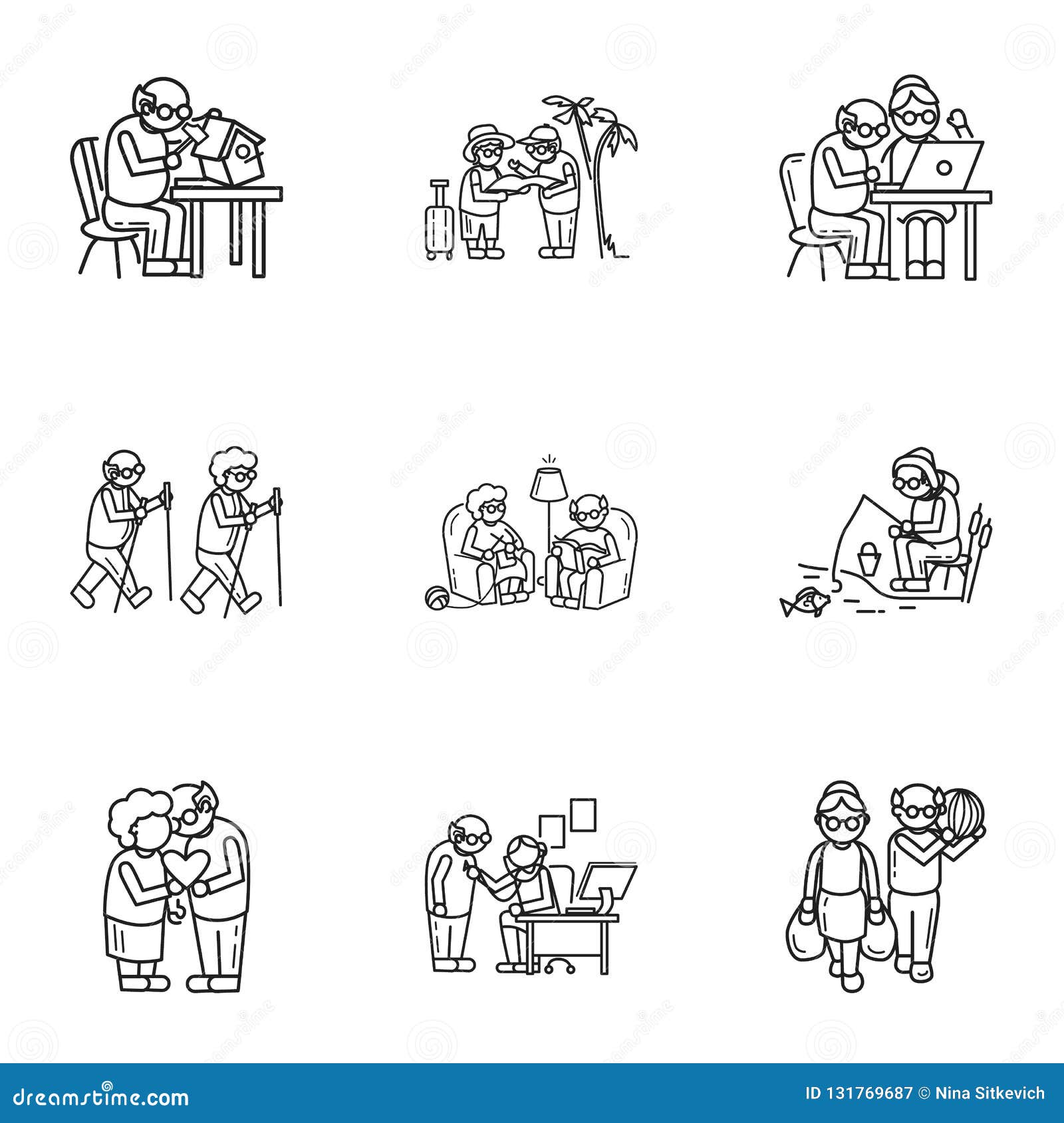 Older Person Recreation Icon Set, Outline Style Stock Vector ... Older Person Recreation Icon Set, Outline Style Stock Vector ...