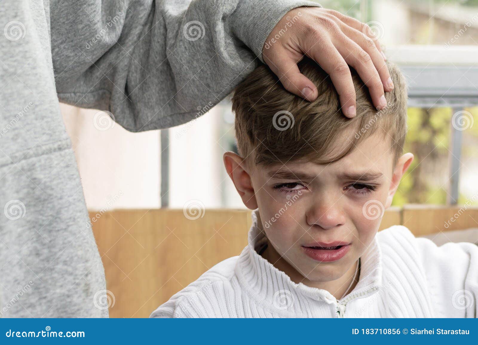 The Older Sister Calms the Crying Brother Stock Photo - Image of help ...