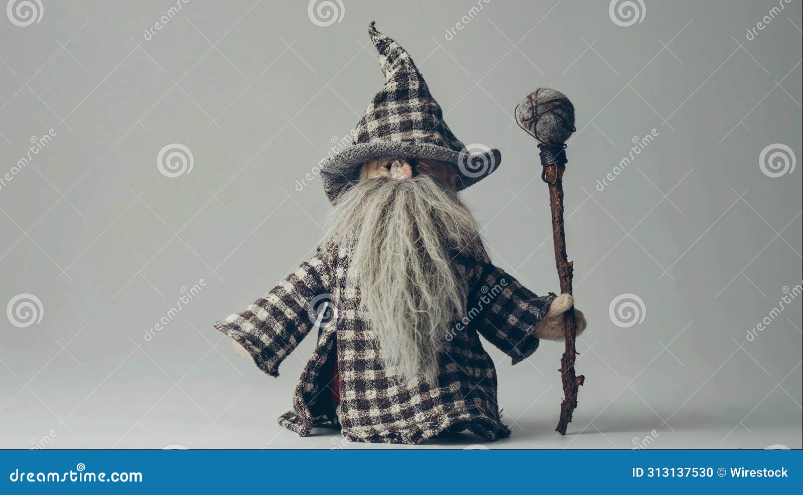 An Older Wizard Holding a Staff in a Studio Environment with Gray ...