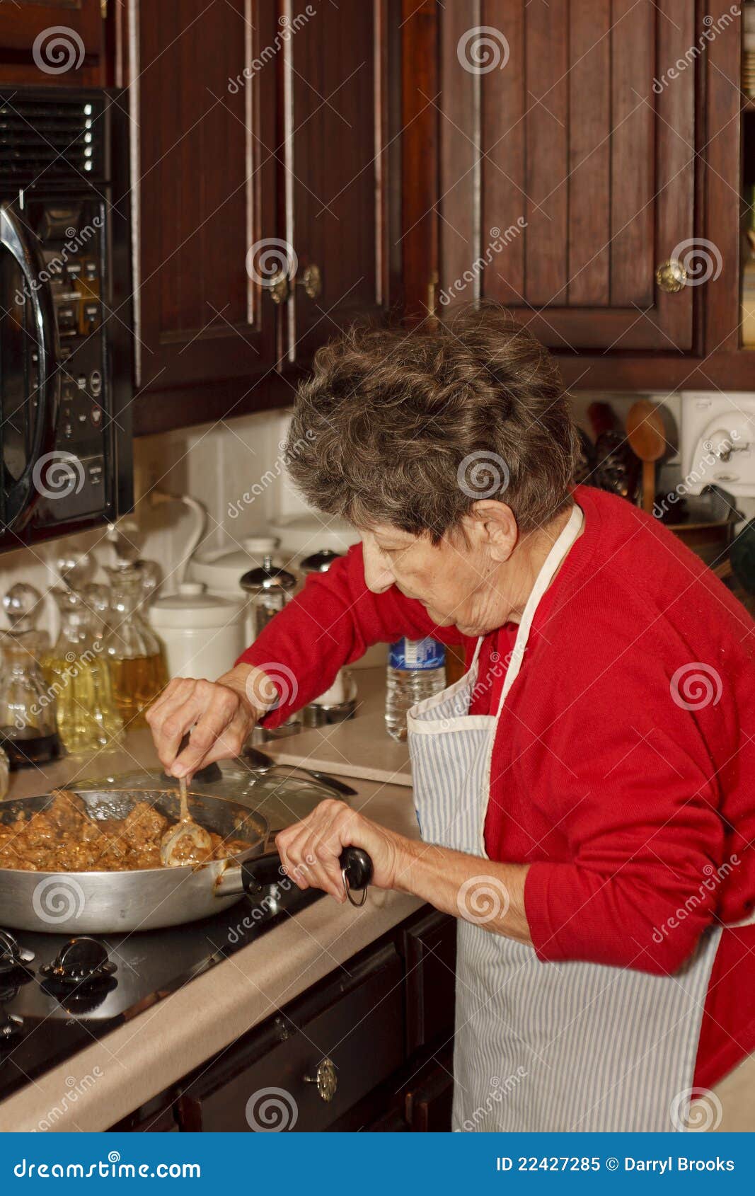 Older Woman Cooking Fried Meat Stock Image - Image of elderly, female ...