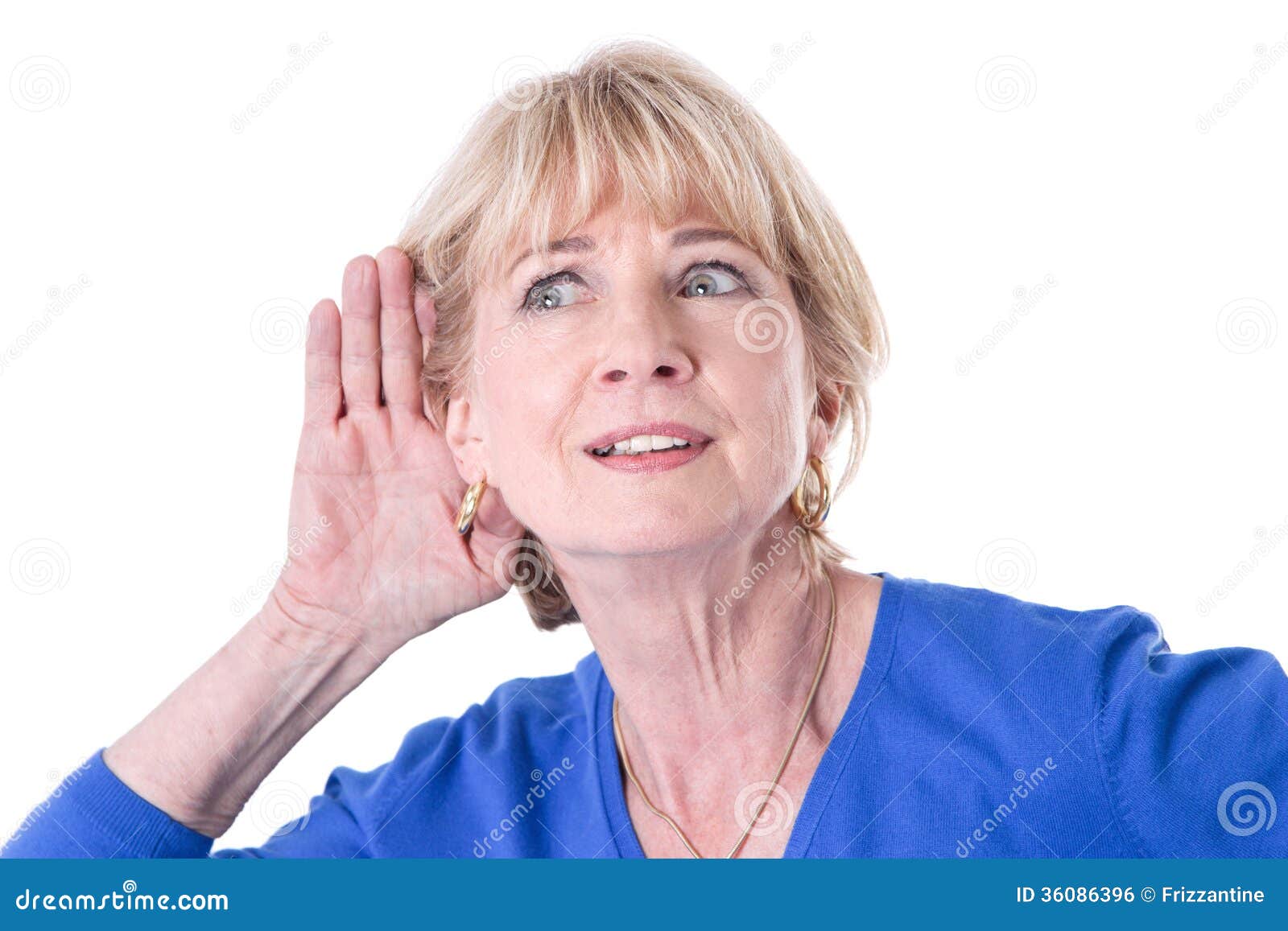 Older Woman Hearing Isolated on White Background Stock Photo - Image of ...