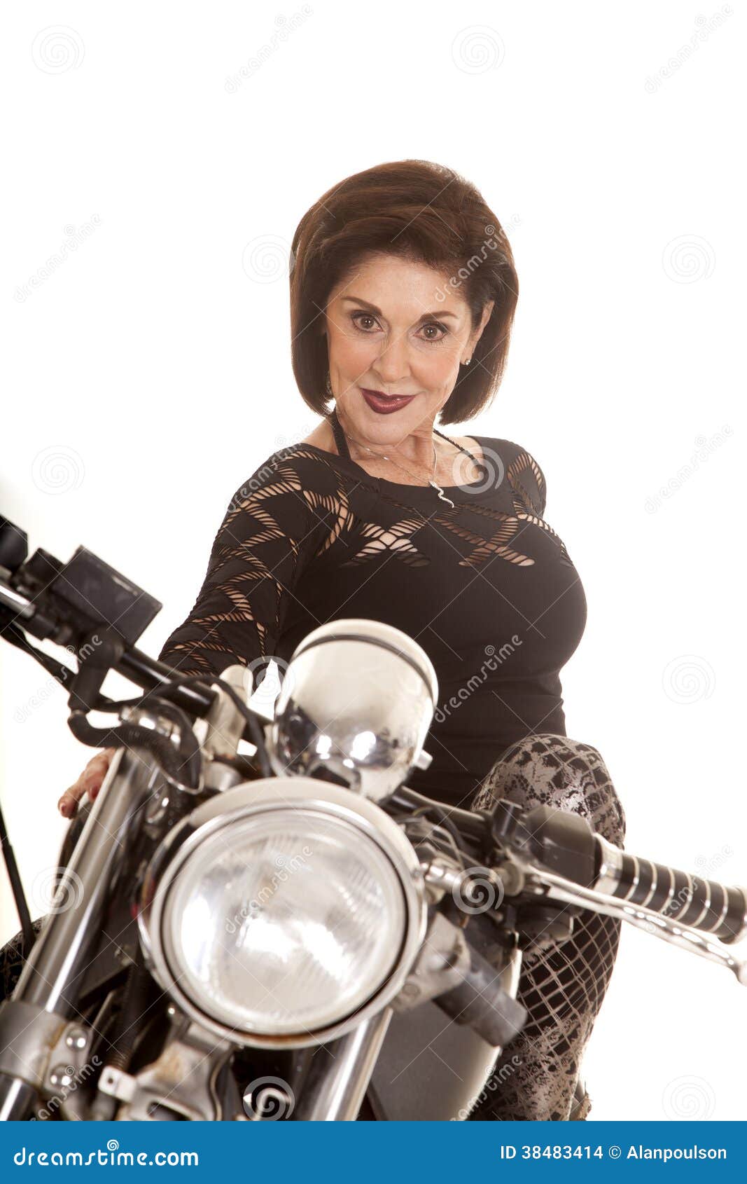 Older Woman on Motorcycle Close Smile Stock Photo - Image of adult ...