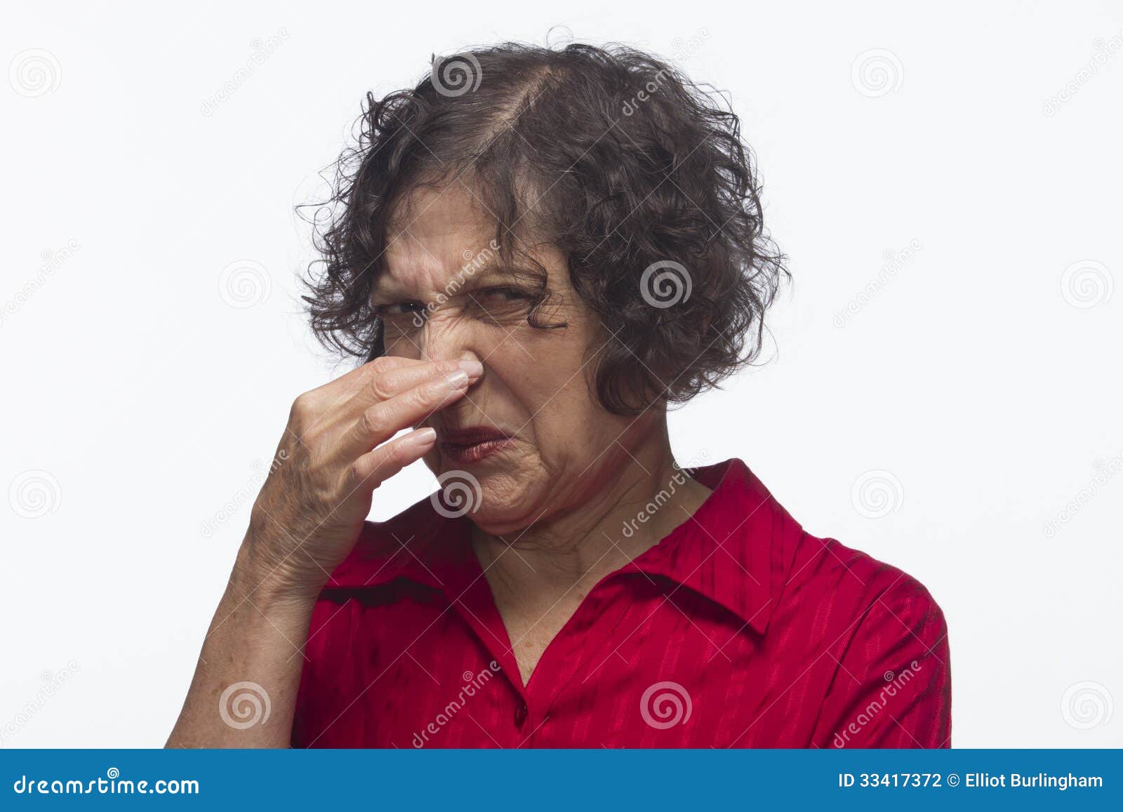 Older Woman Plugs Her Nose, Horizontal Stock Photo - Image of odor ...