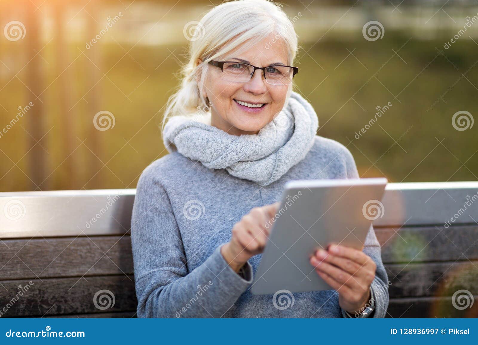 Older Woman Using Digital Tablet Stock Image - Image of enjoying ...