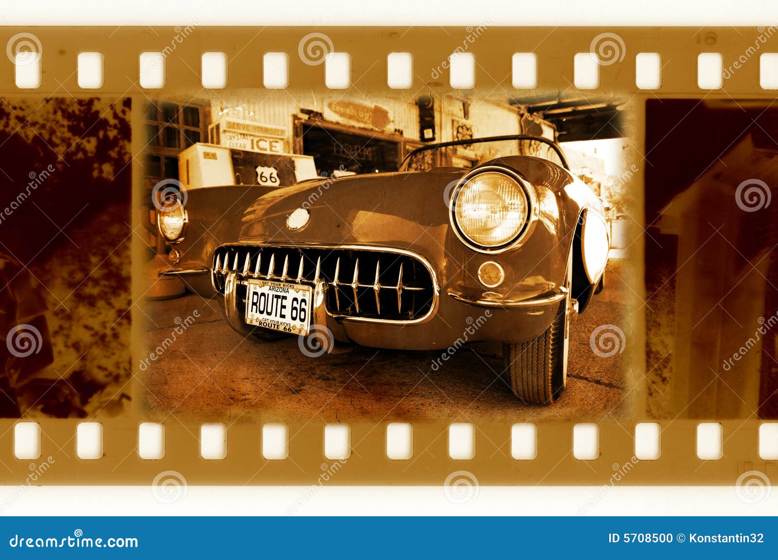 Oldies 35mm Frame Photo with Old Car in Route 66 Stock Photo - Image of ...