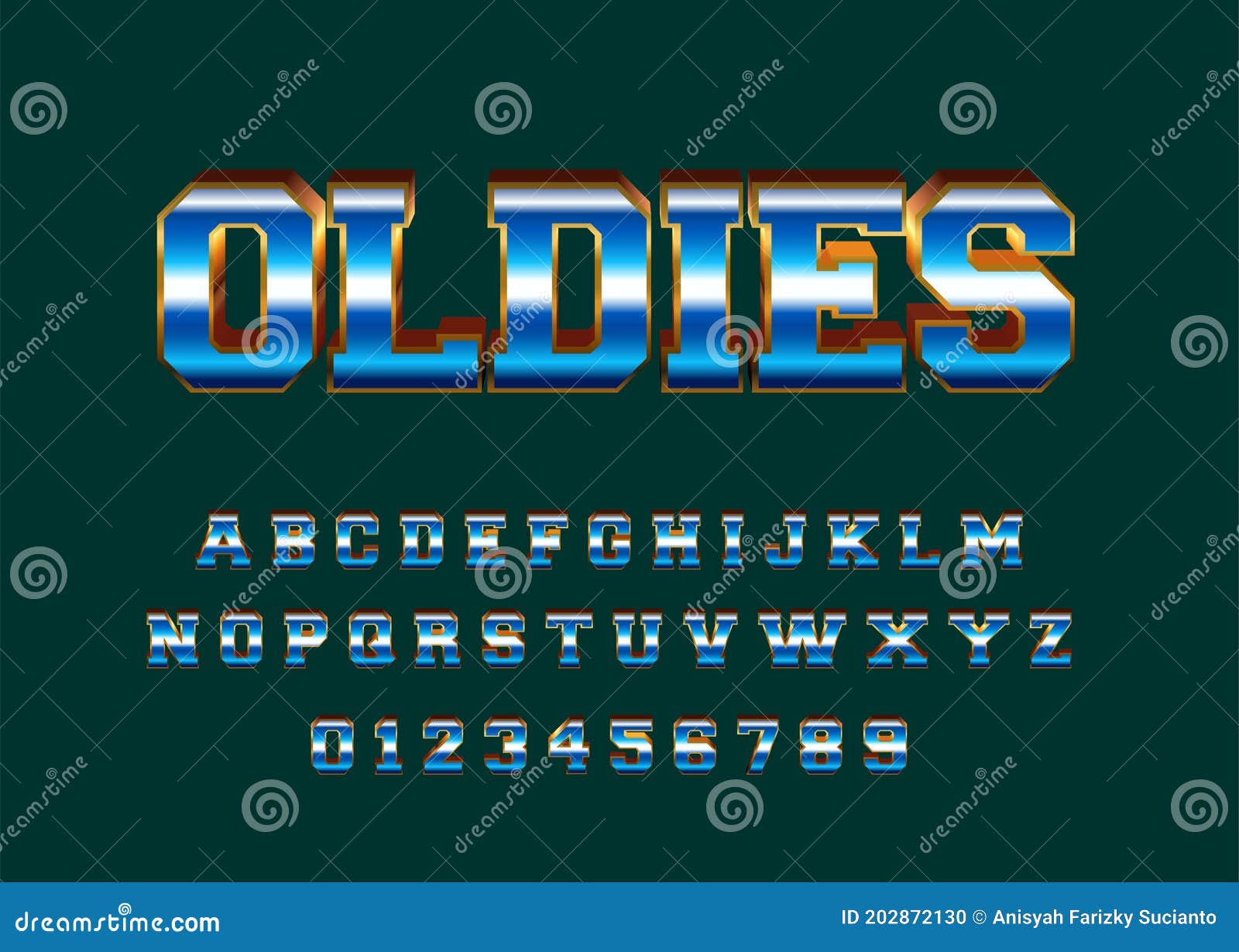 Oldies 80s Metallic Font Alphabet. Custom Typeface Template Stock ...
