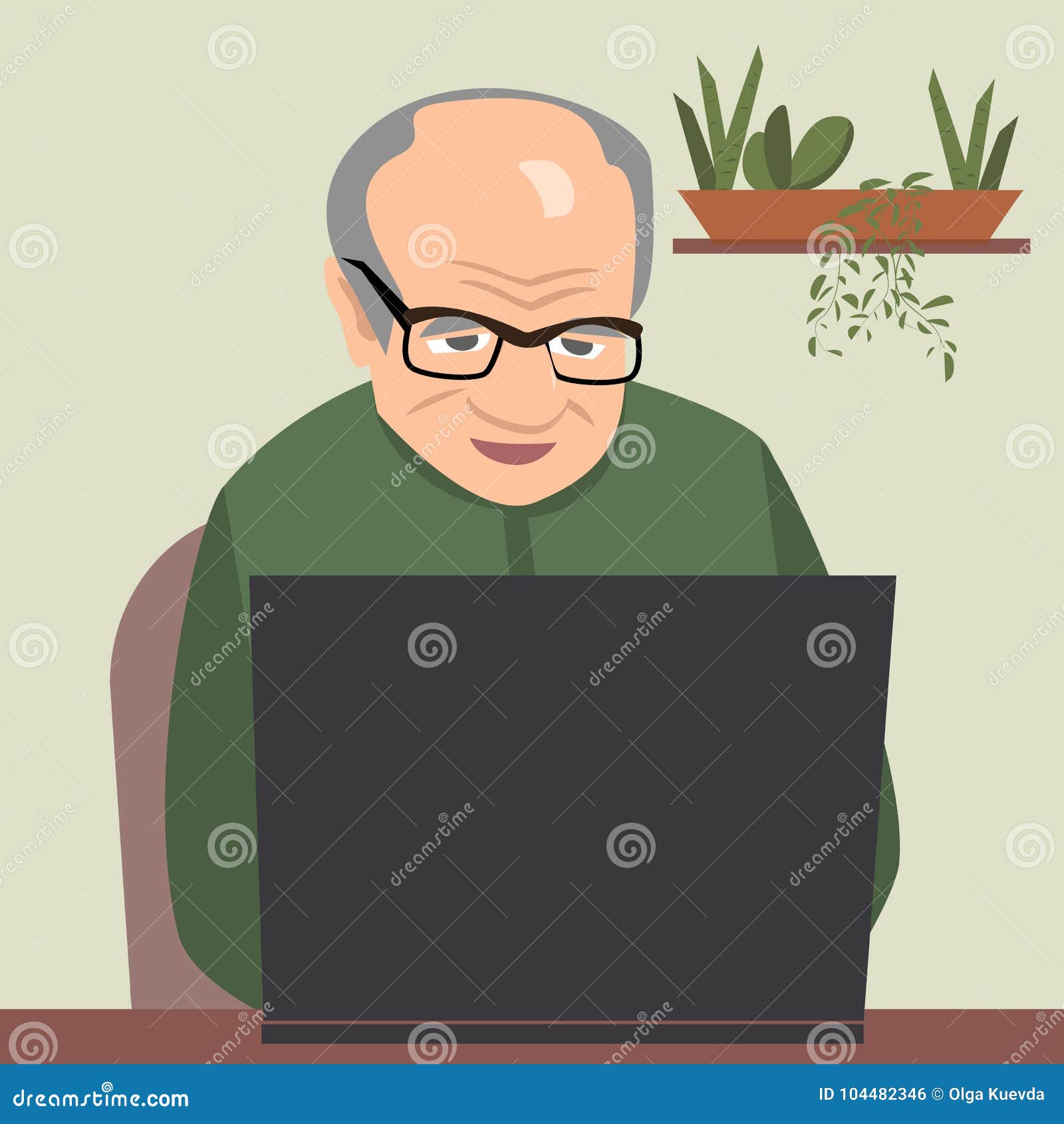 Oldman Staring at Computer Vector Illustration Stock Vector ...