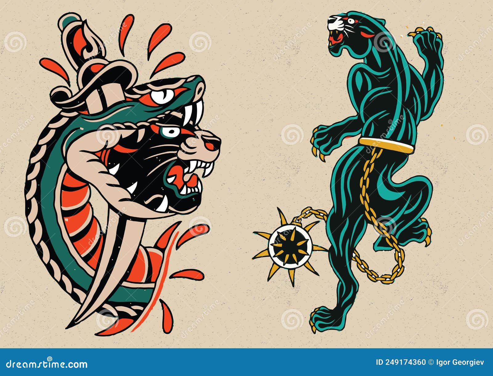 Old Skool Tatoo flash set stock vector. Illustration of lion - 249174360